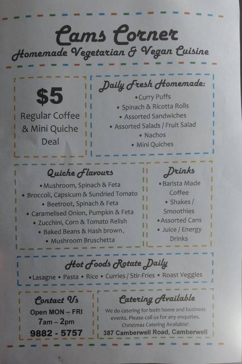 Cam's Corner Menu, Menu for Cam's Corner, Camberwell, Melbourne ...
