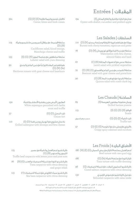 Menu of Carine, Emirates Hills, Dubai