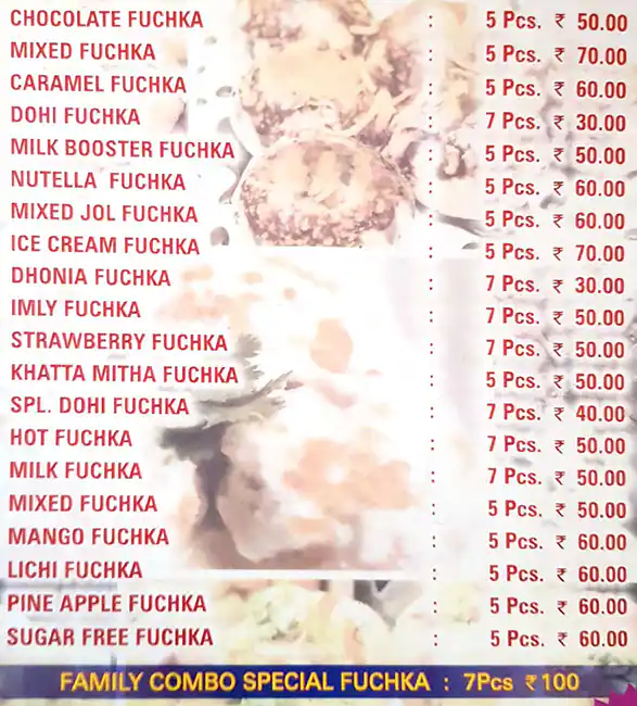 Menu of Only Fuchka, Chinsura, Kolkata
