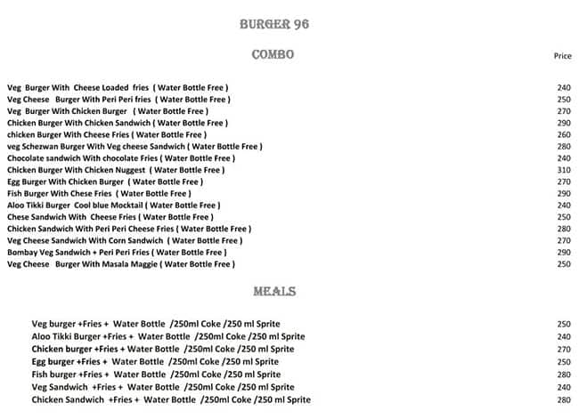 Menu of Burger 96, Hinjawadi, Pune