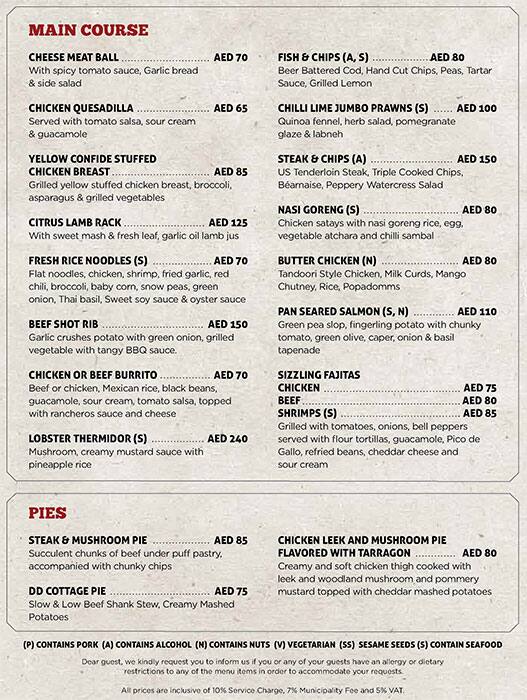 Menu at Double Decker Pub, Dubai