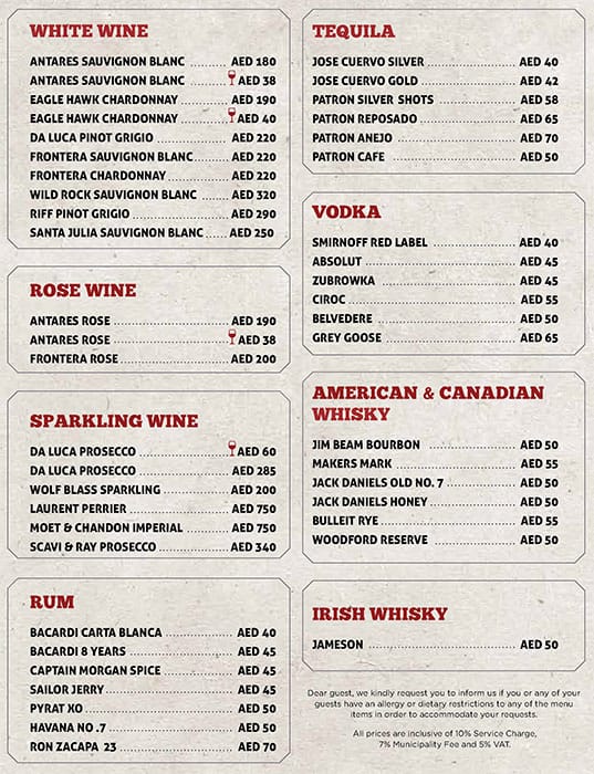 Menu at Double Decker Pub, Dubai