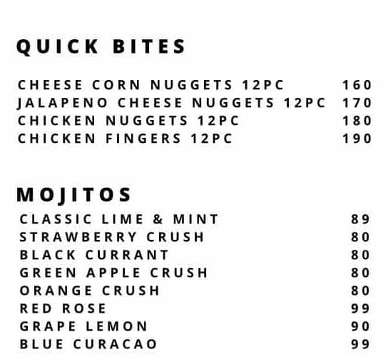 Menu at The High Joint Anna Nagar, Chennai