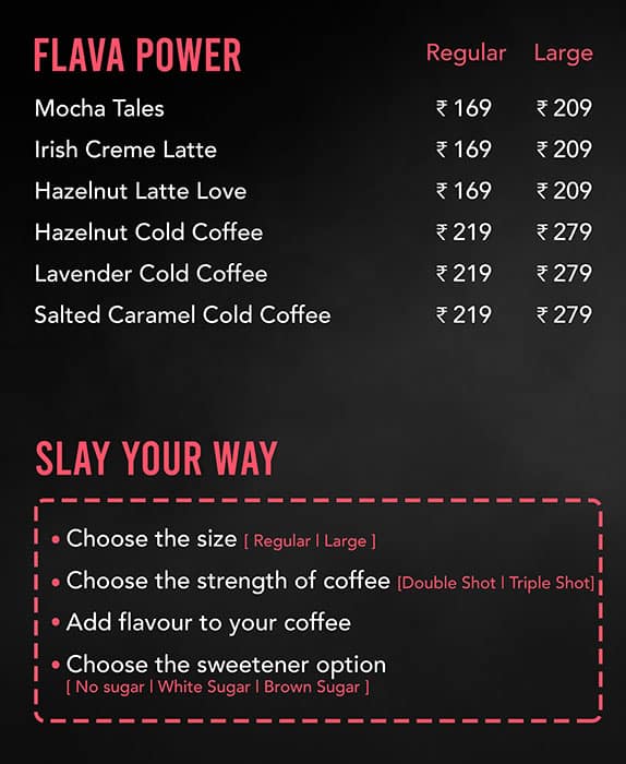 Menu of SLAY Coffee Bar, Veera Desai Area, Mumbai