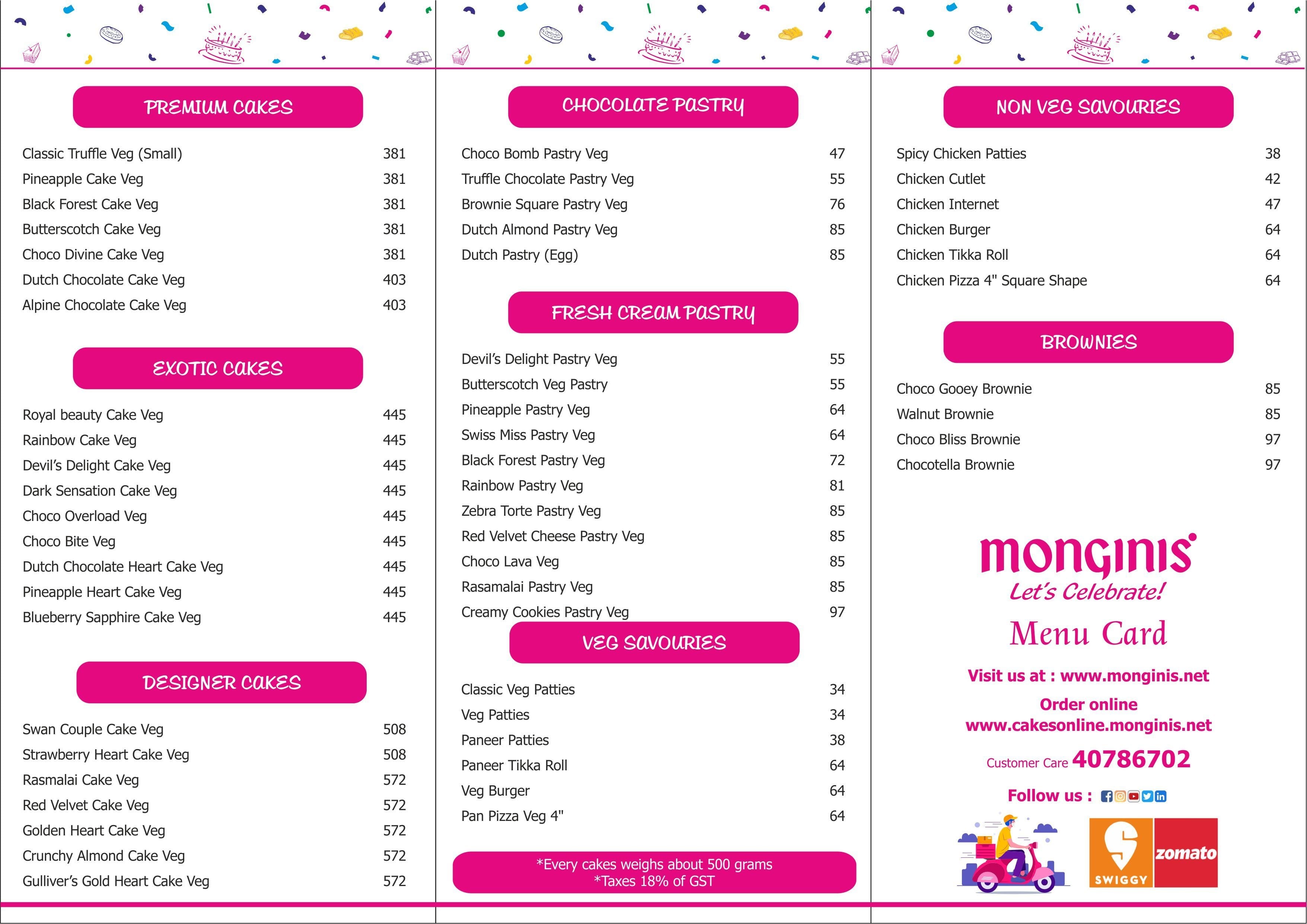 Menu of Monginis Cake Shop, Nerul, Navi Mumbai