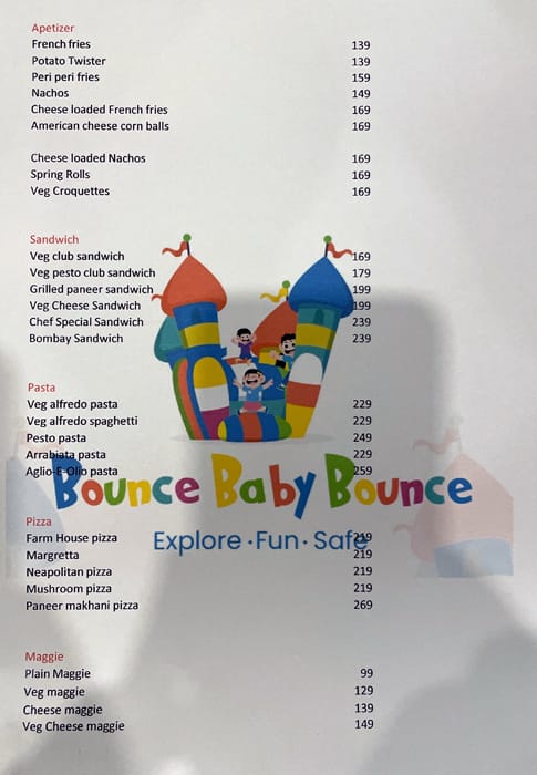 Menu of Bounce Baby Bounce Cafe, Gachibowli, Hyderabad