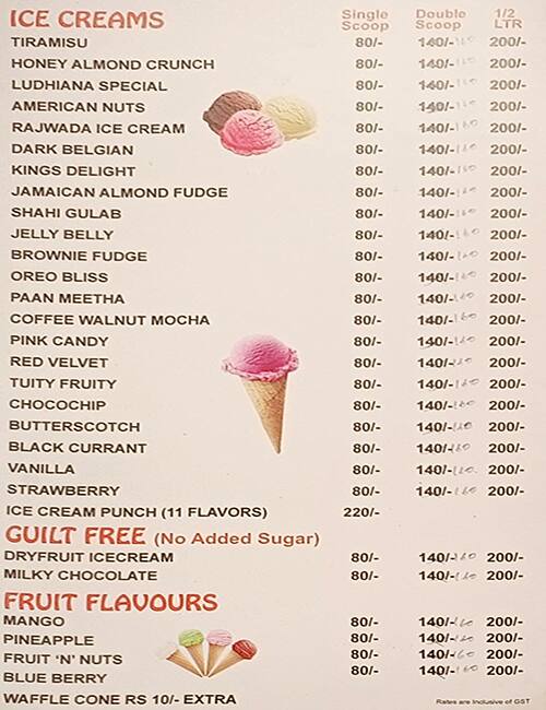 Menu of Kings Kulfi, DLF Phase 1, Gurgaon