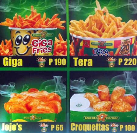 Menu at Potato Corner pub & bar, Manila, San Beda College