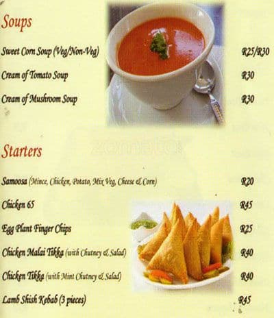 Menu at Ruchee restaurant, Johannesburg