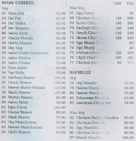 Menu at The Cumin, Indore