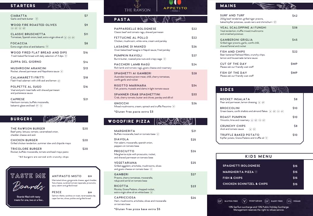 Menu at Appetito Woodfired Pizza & Bar, The Rocks, Lower