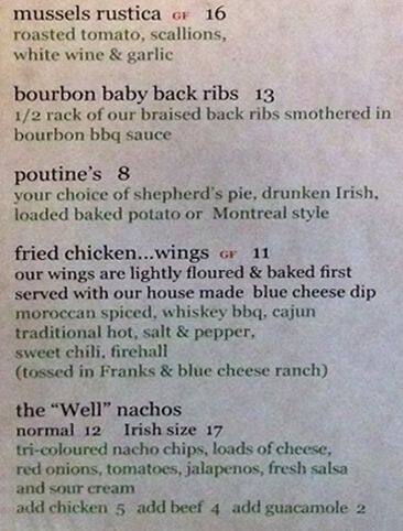 Menu at St James Well Pub, Port Moody