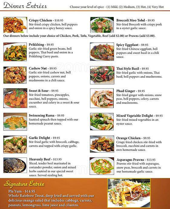 Menu at Iyara Thai restaurant, Redmond