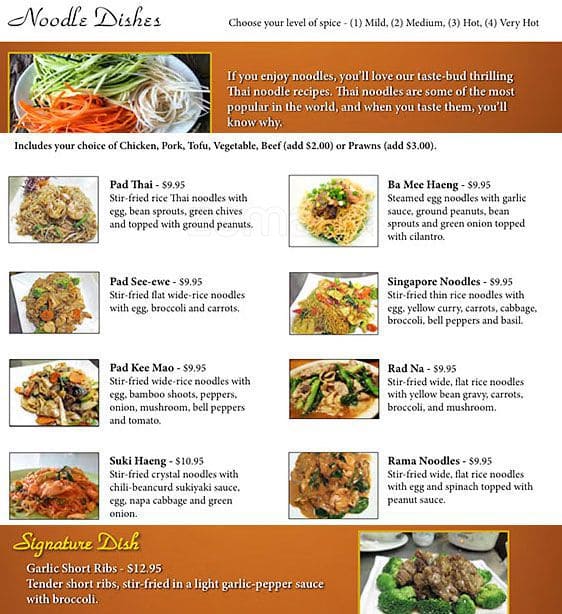 Menu at Iyara Thai restaurant, Redmond