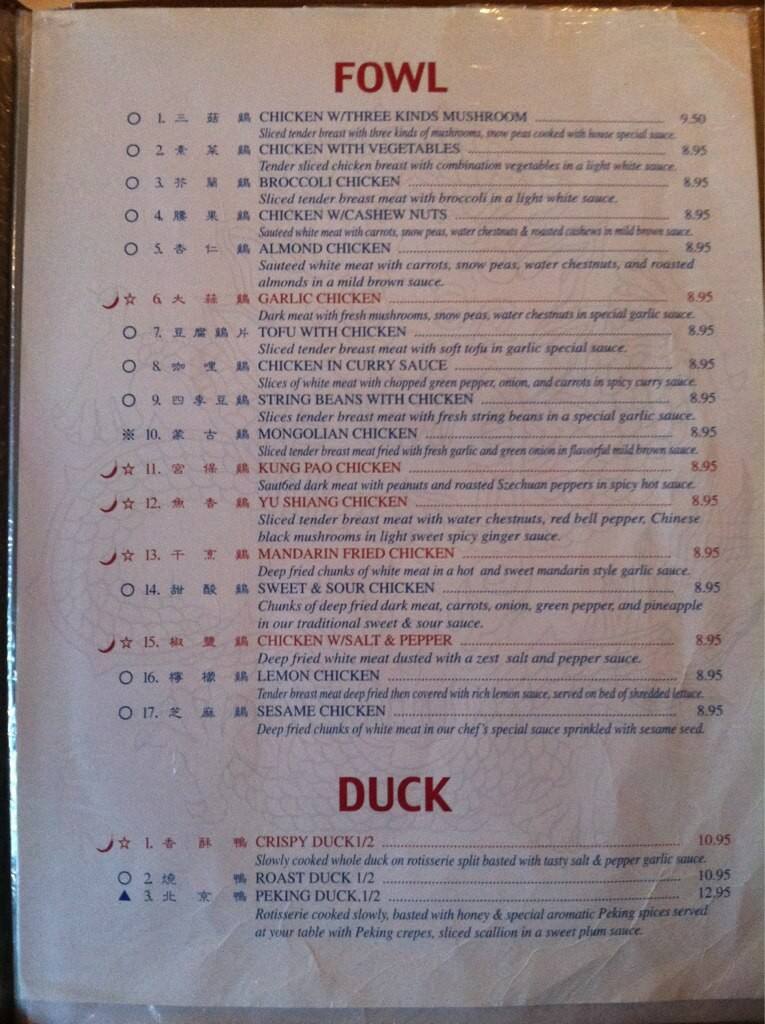 Menu at Hidden Dragon restaurant, Antioch