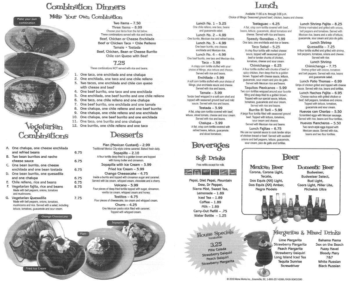 Menu at El Toril restaurant, Gallipolis, Eastern Ave