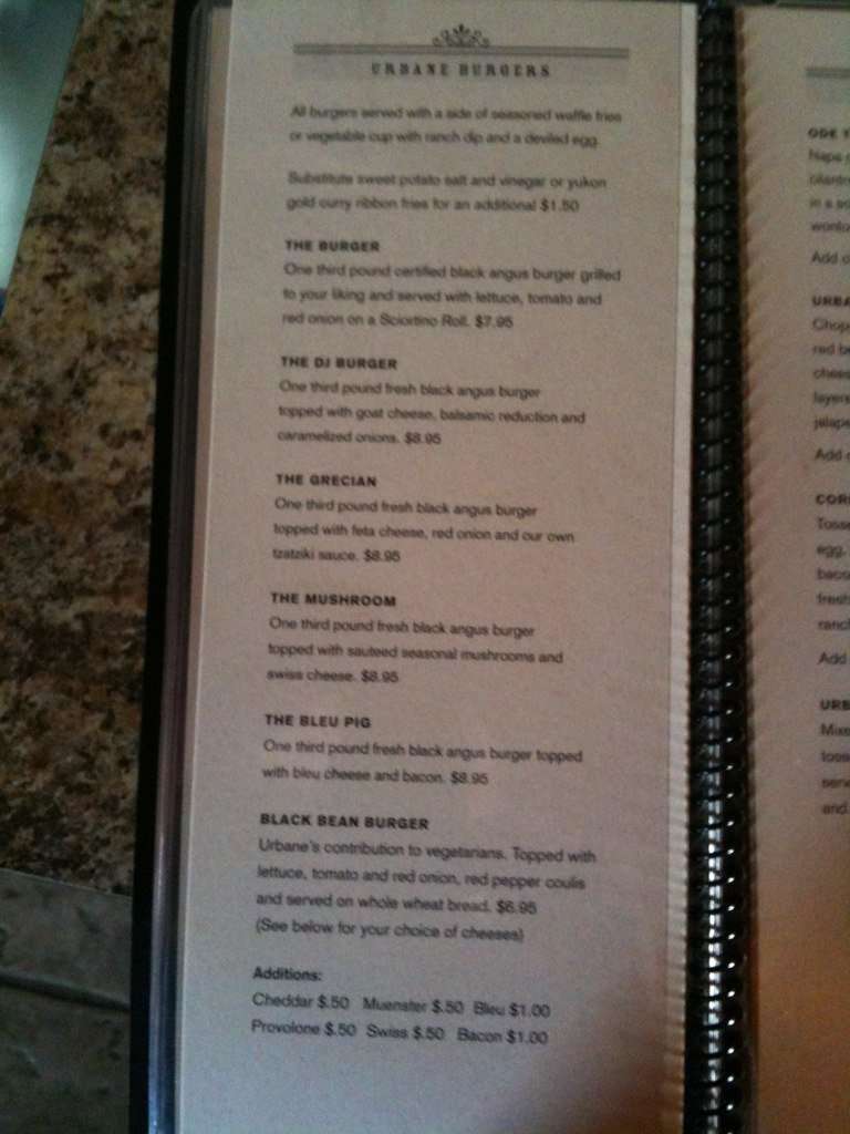 Menu at Urbane pub & bar, Sheboygan
