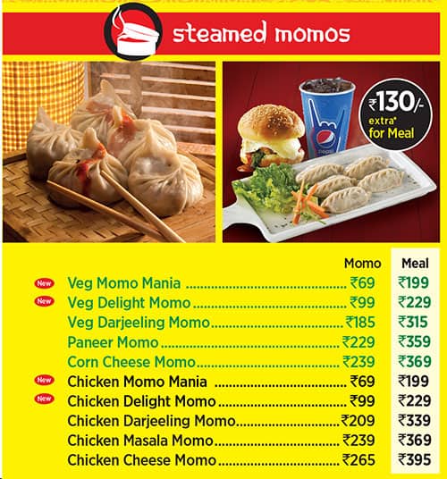 Menu of WOW! Momo, MG Road, Gurgaon