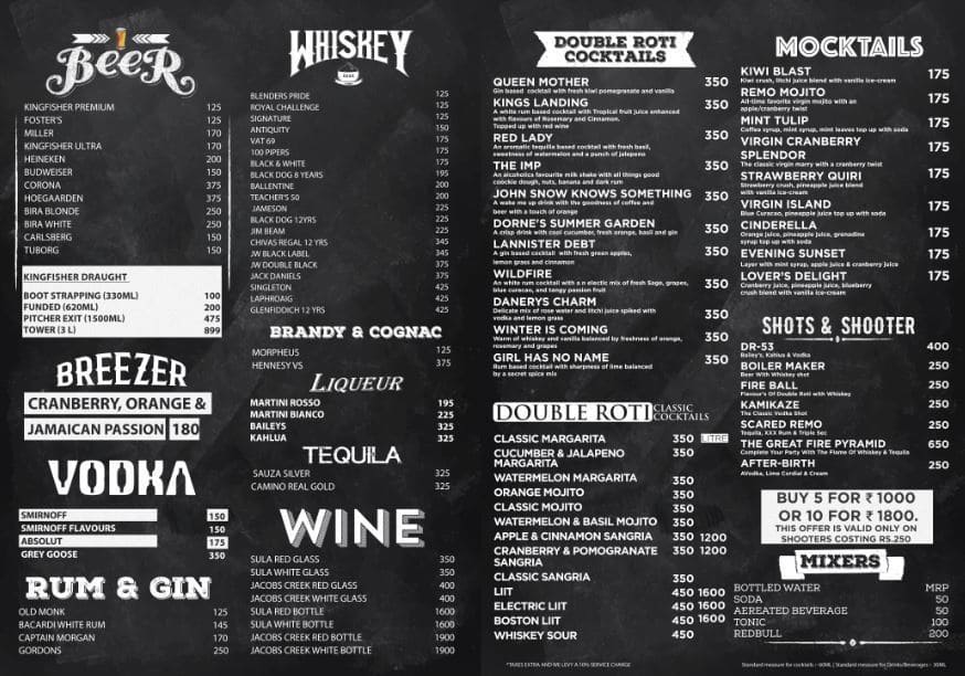 Menu at Double Roti, Bengaluru