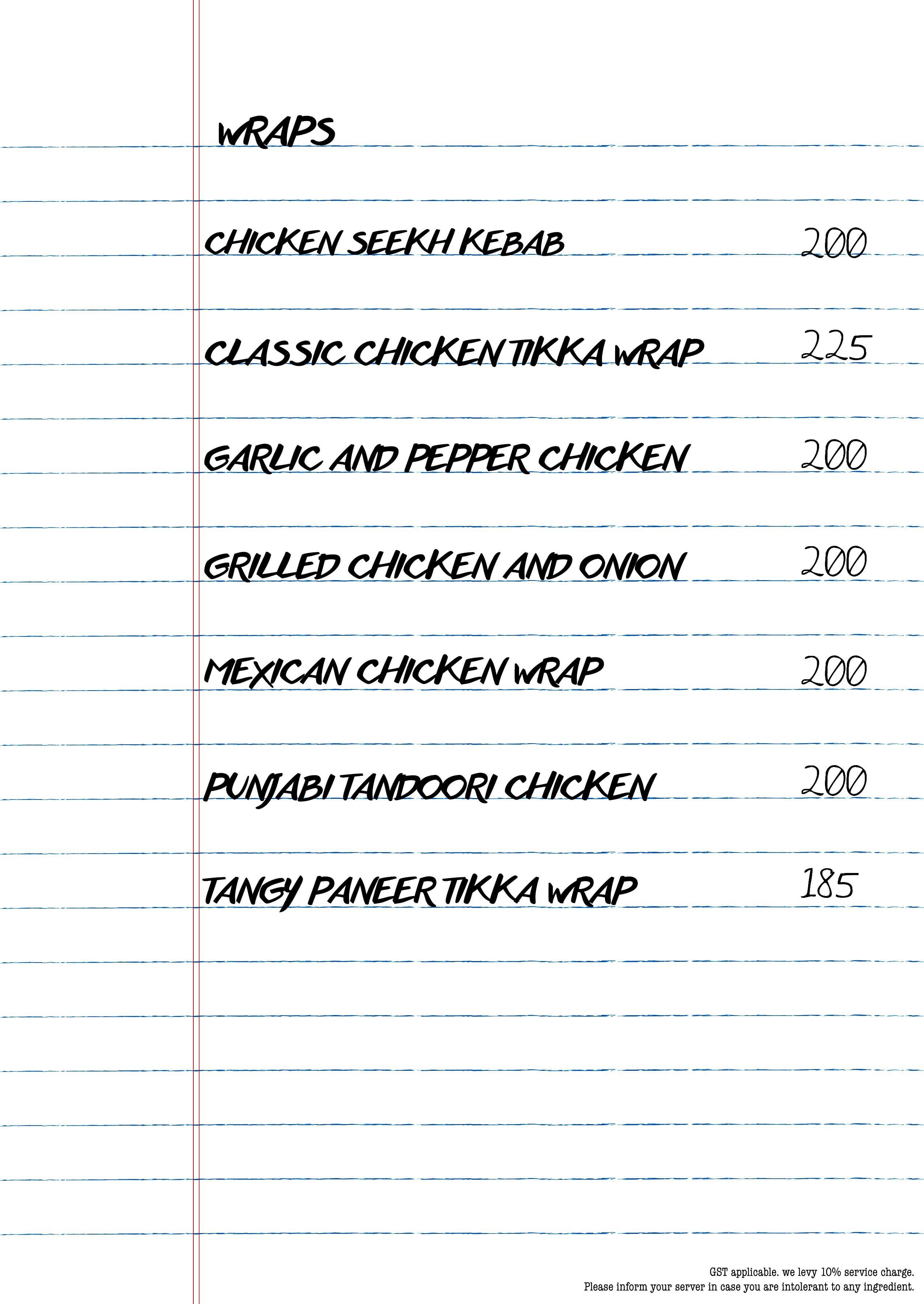 Menu at Double Roti, Bengaluru