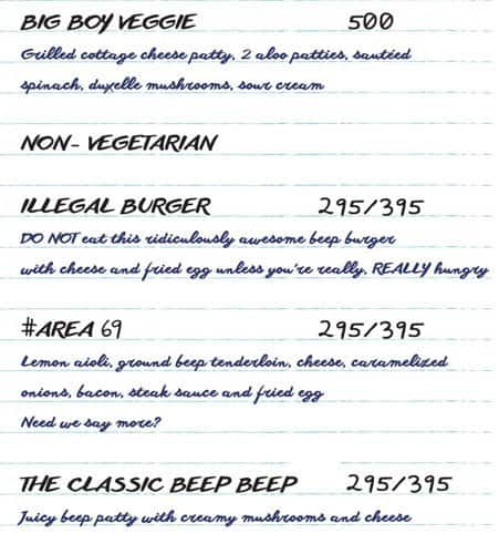 Menu at Double Roti, Bengaluru