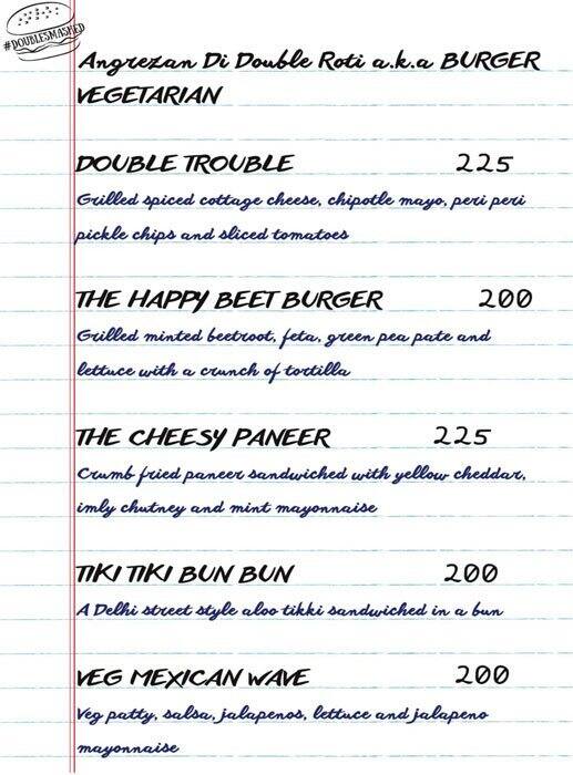 Menu at Double Roti, Bengaluru