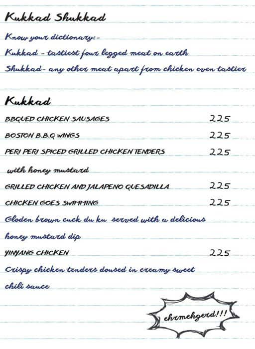 Menu at Double Roti, Bengaluru