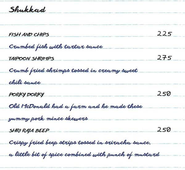 Menu at Double Roti, Bengaluru