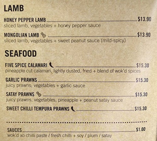Menu at Wok'd Gourmet Chinese restaurant, Pakenham