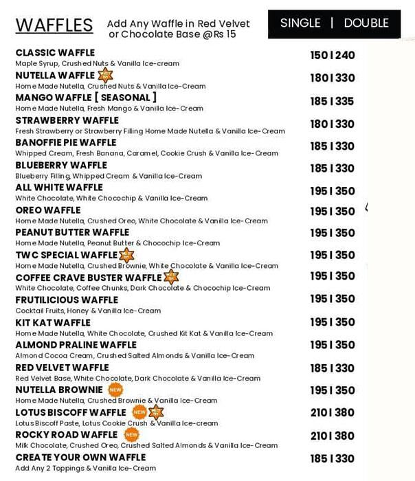 Menu of The Waffle Co., Kamla Nagar, New Delhi
