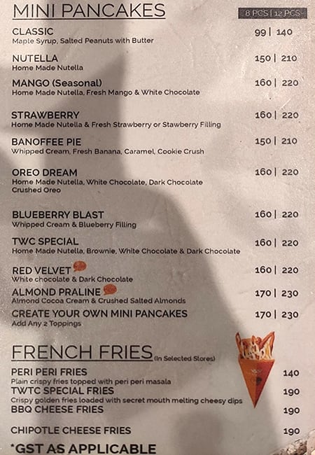 Menu of The Waffle Co., Greater Kailash 1 (GK1), New Delhi