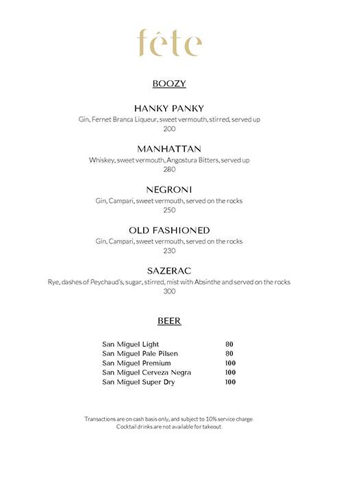 Menu at Fête Mobile Bar, Quezon City