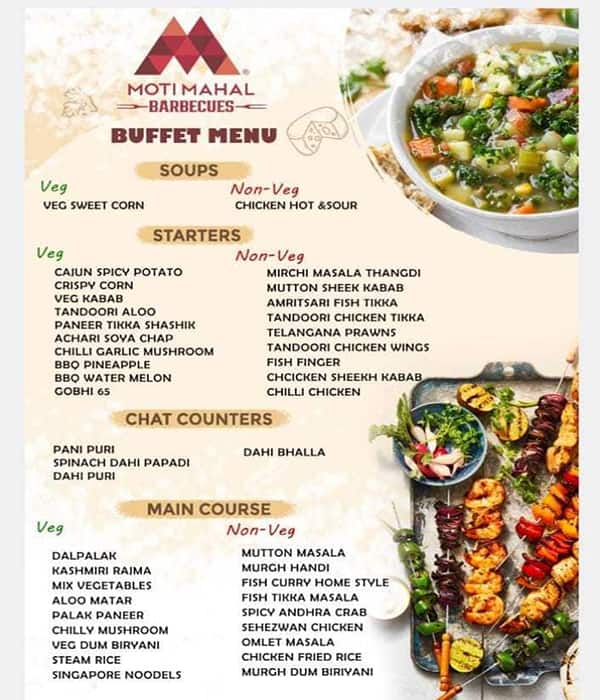 Menu of Moti Mahal Barbecues, Gachibowli, Hyderabad