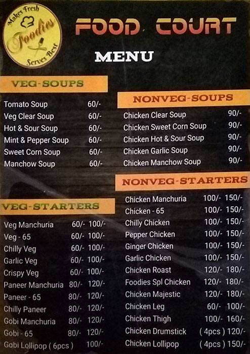 Menu at Foodies Food Court, Hyderabad