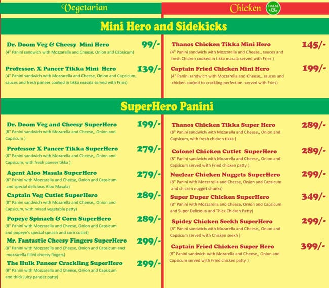 Menu of Hero, Banjara Hills, Hyderabad