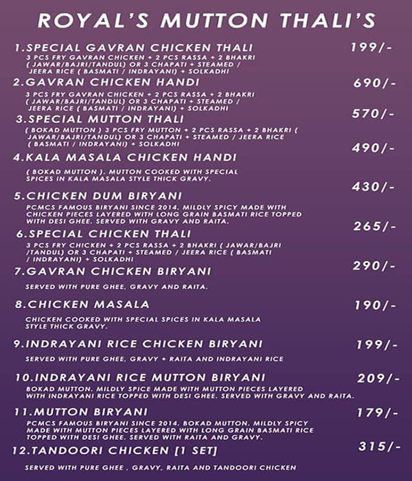 Menu of Royal's Mutton Thali's, Wakad, Pune