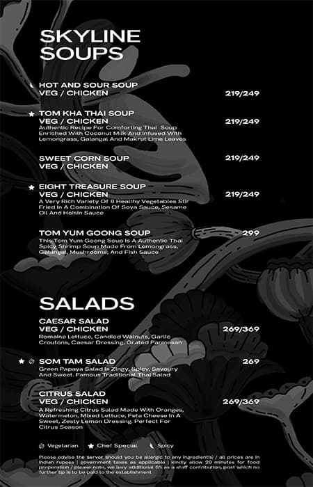 Menu of Skyline Rooftop Bar & Kitchen, Marathahalli, Bangalore