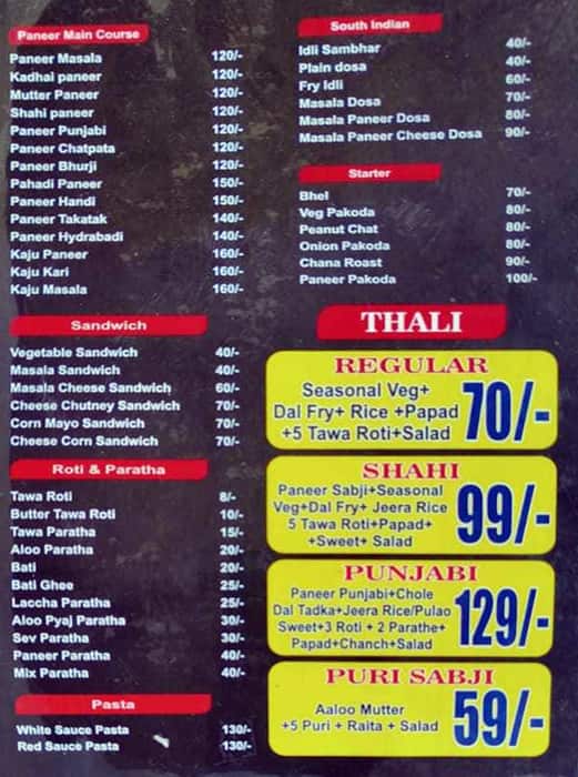 Menu of Dabba Boy Restaurant, Geeta Bhavan, Indore