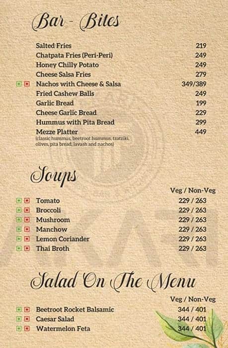 Menu of Akari, Koregaon Park, Pune