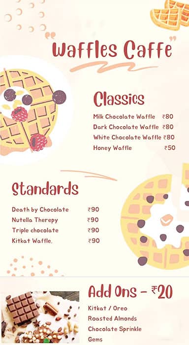 Menu of Waffles Caffe, Whitefield, Bangalore
