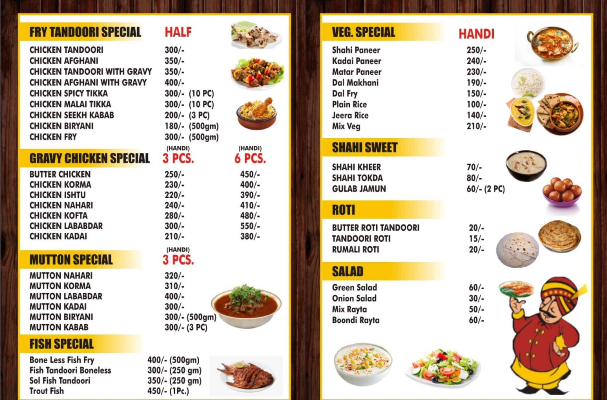 Menu of Delhi Darbar, Aleo, Manali