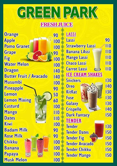 Menu of Green Park, RA Puram, Chennai