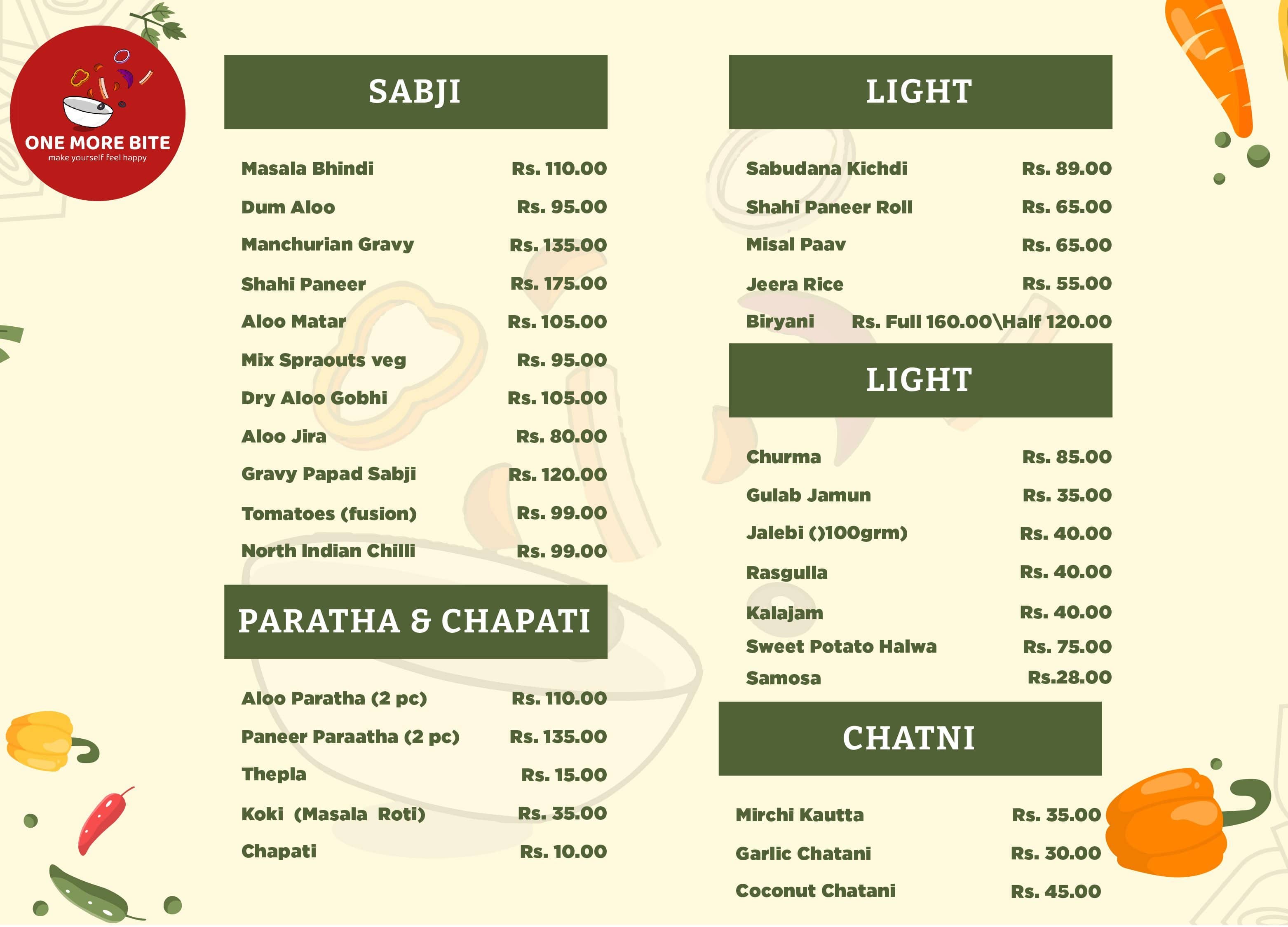 Menu of One More Bite, Nalasopara, Mumbai
