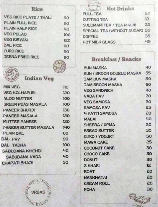 Menu of Volga Restaurant Bakery And Stores, Swargate, Pune