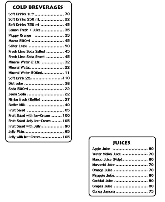 Menu at Hotel Shankar Palace, Navi Mumbai, Sakaram Patil Marg