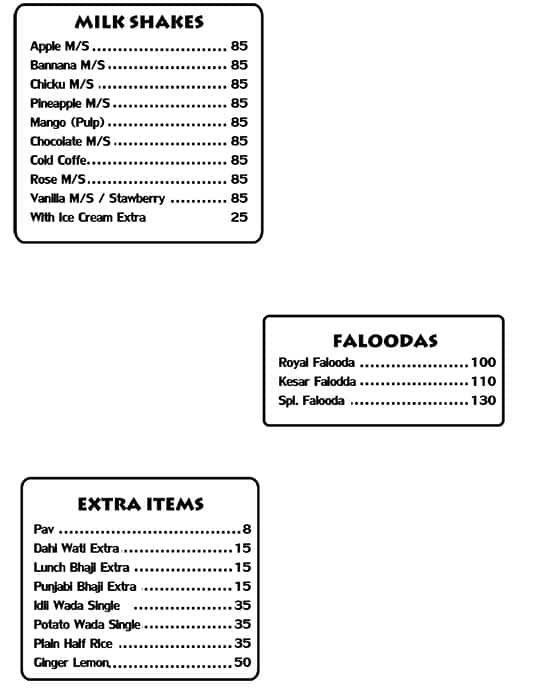 Menu at Hotel Shankar Palace, Navi Mumbai, Sakaram Patil Marg