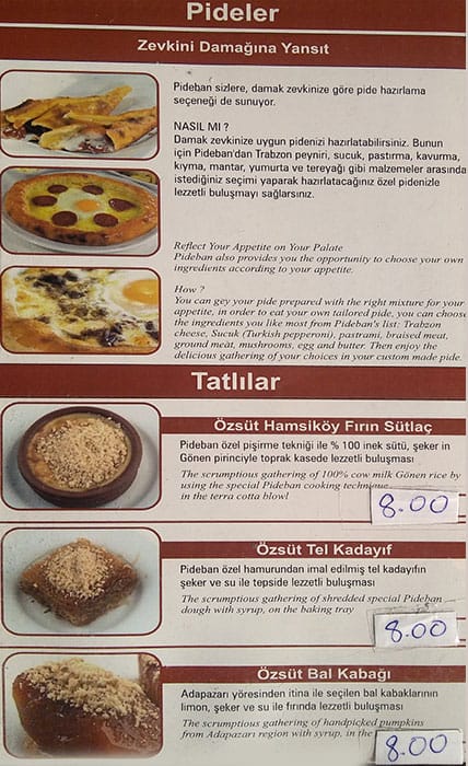 Menu at Karadeniz Pide, Istanbul, Cayirbasi Mah. Cayirbasi Cad. No:2