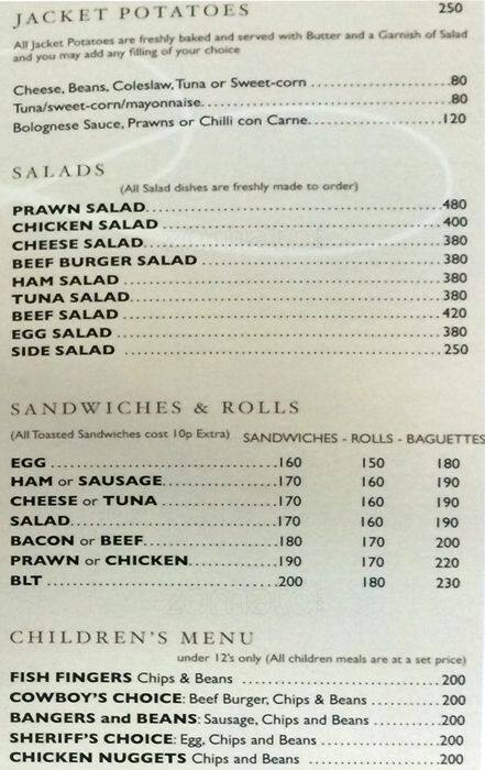 Menu at Chef's Treat cafe, London