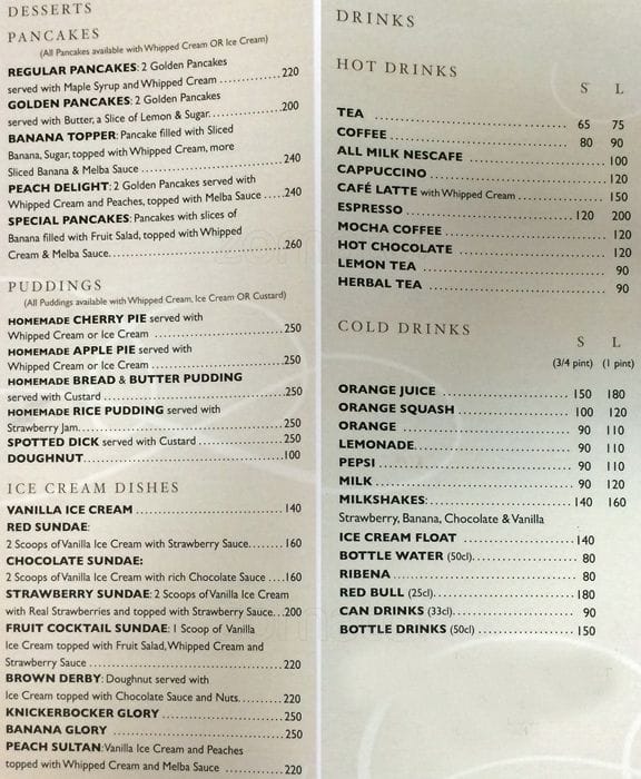 Menu at Chef's Treat cafe, London