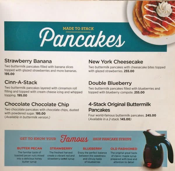 Menu at Ihop restaurant, Taguig, Fort Bonifacio W. Global Center